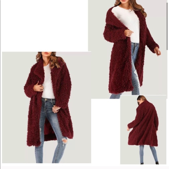 boutique brand | Jackets & Coats | Wine Red Faux Teddy Fur Jacket ...